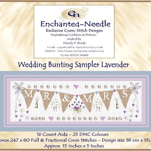 Wedding Bunting Personalized Cross Stitch Nameplate Lavender Sampler ...