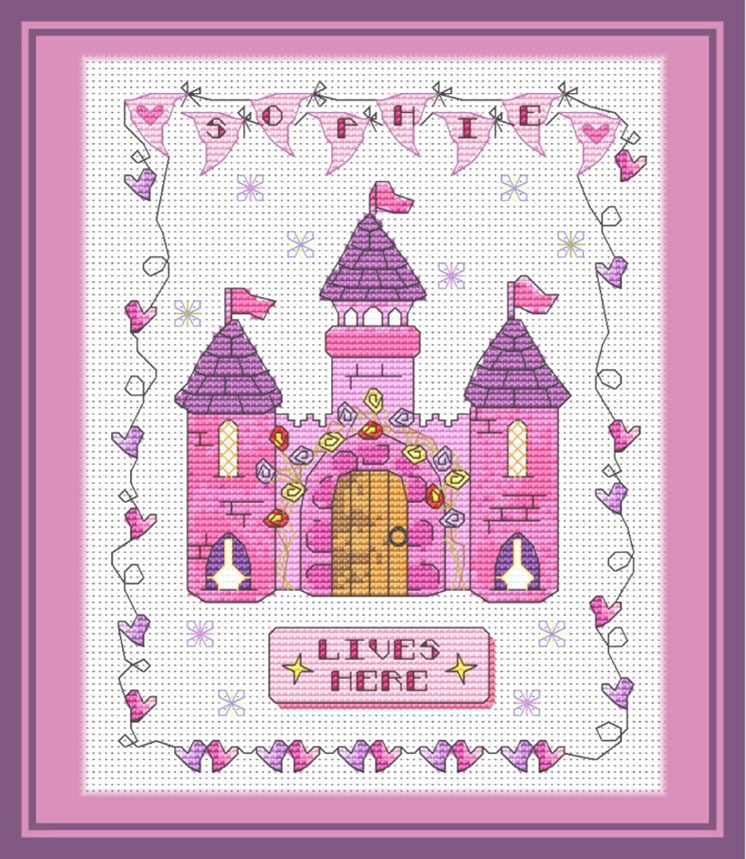 Bespoke Princess Castle Nameplate // Cross Stitch Sampler// Cross ...