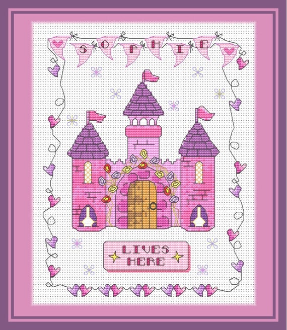 Bespoke Princess Castle Nameplate // Cross Stitch Sampler// | Etsy