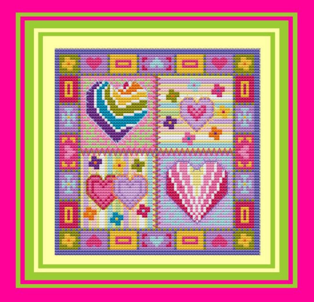 Patchwork Heart Cross Stitch Kit - Etsy