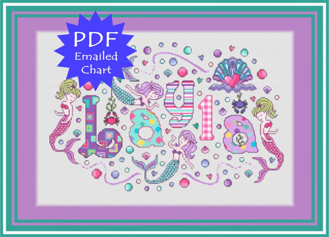 PDF Bespoke Chart / Mermaid Girls Sampler/ Mermaid Name Cross Stitch ...
