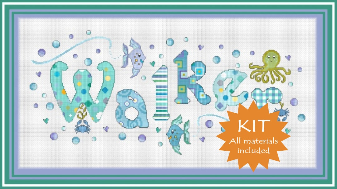 Under the Sea Boys Nameplate Sampler// Fish Name Cross Stitch // Name ...