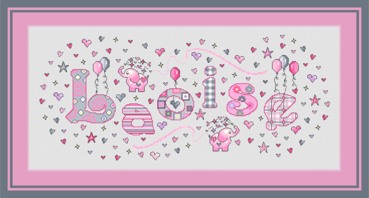 PDF Bespoke Chart // Pink Elephant Sampler// Elephant Name Cross Stitch ...