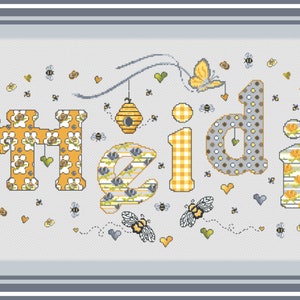 PDF Bespoke Bee Name Chart / Beehive Name / Bee Name Cross Stitch / Bee ...
