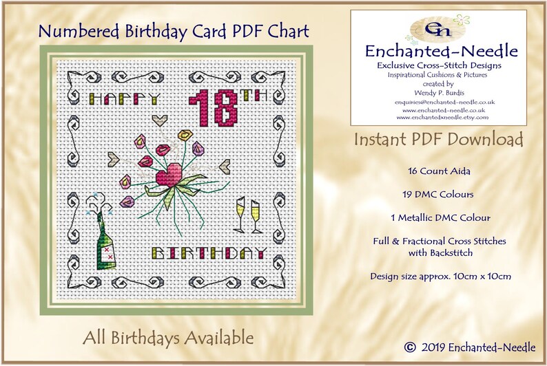 18th Birthday Card PDF Cross Stitch Chart // Cross Stitch | Etsy