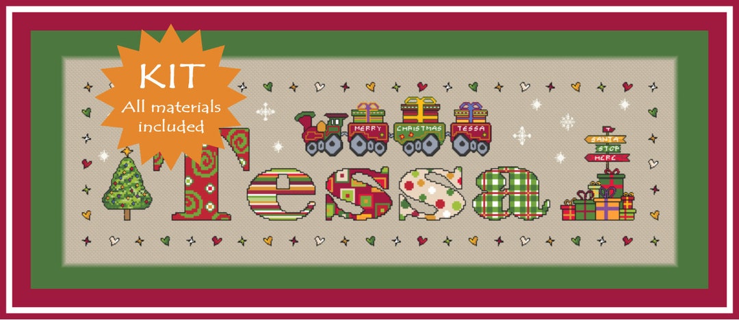 Christmas Train Nameplate Sampler// Personalized Christmas Cross Stitch ...