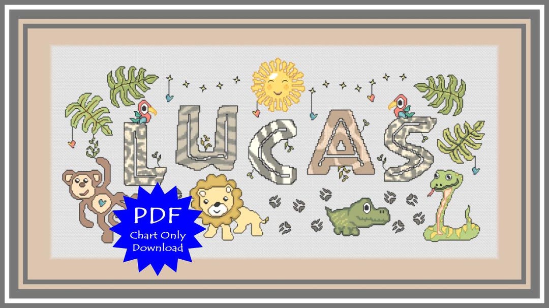 PDF Safari Jungle Pastel Boys Nameplate // Name Cross Stitch // PDF ...