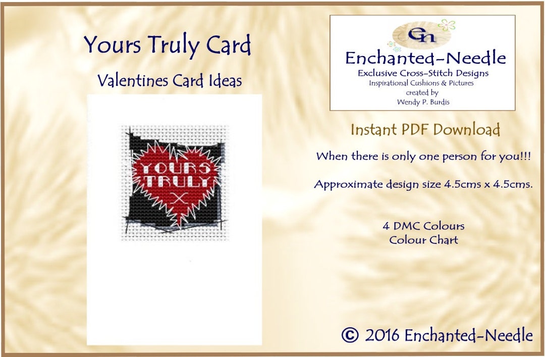 Yours Truly Card // Valentines Day Cross Stitch Card // Colour PDF ...