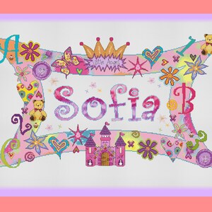 Princess Girls Nameplate Sampler//funky Pink Nameplate Cross Stitch ...