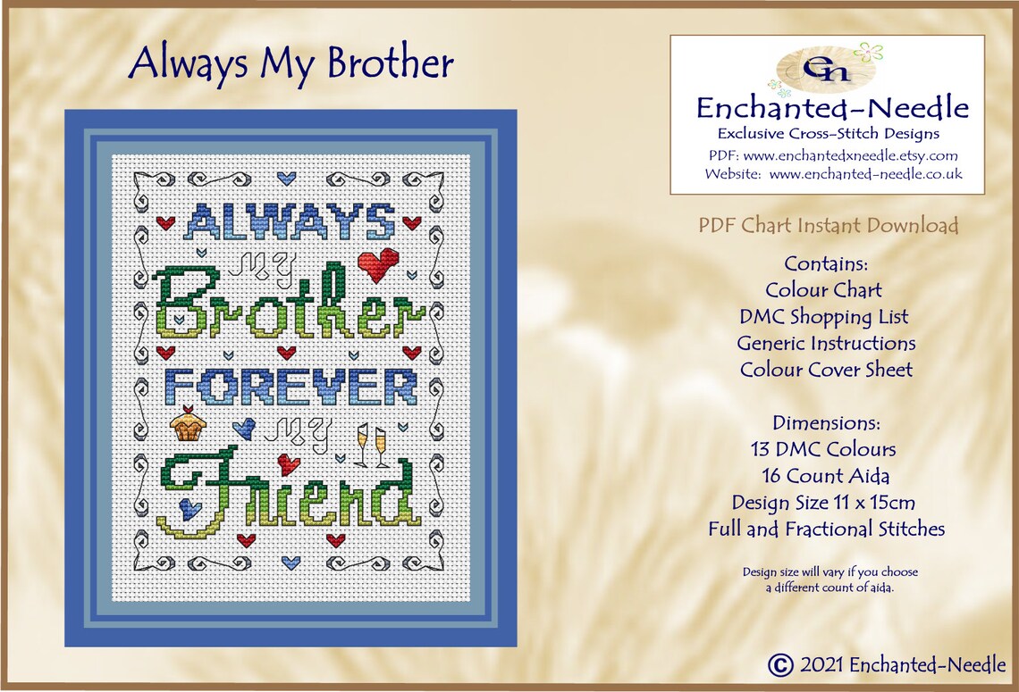 Brother Friend PDF Cross Stitch Chart // Cross Stitch Pattern - Etsy