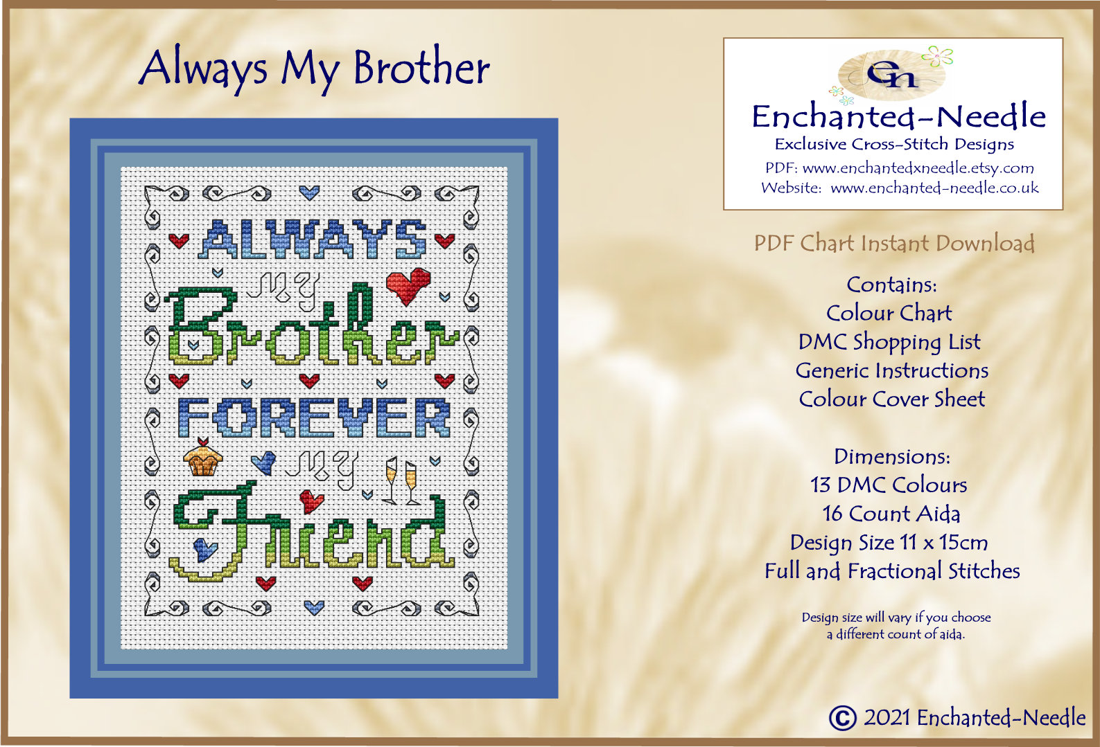 Brother Friend PDF Cross Stitch Chart // Cross Stitch Pattern | Etsy