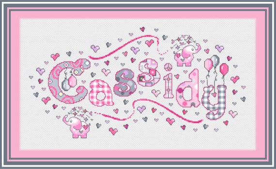 PDF Bespoke Chart // Pink Elephant Sampler// Elephant Name | Etsy UK