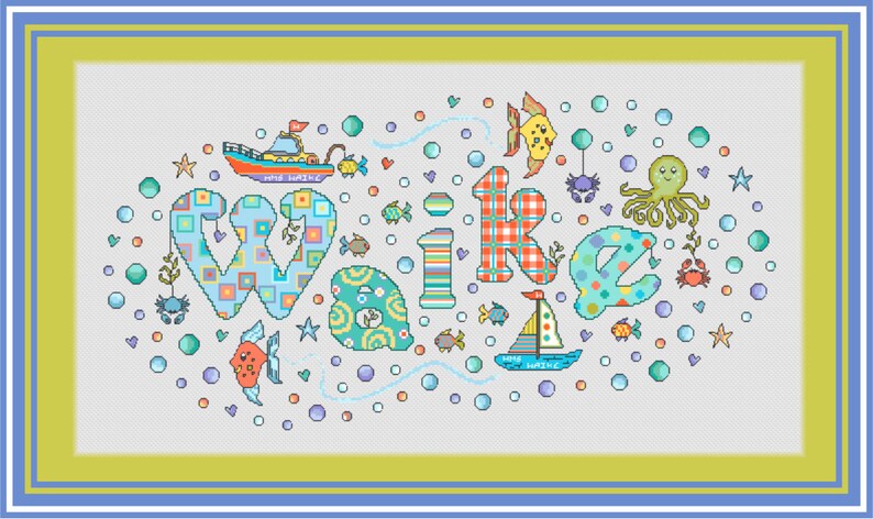 Under the Sea Boys Nameplate Sampler// Fish Name Cross Stitch // Name ...