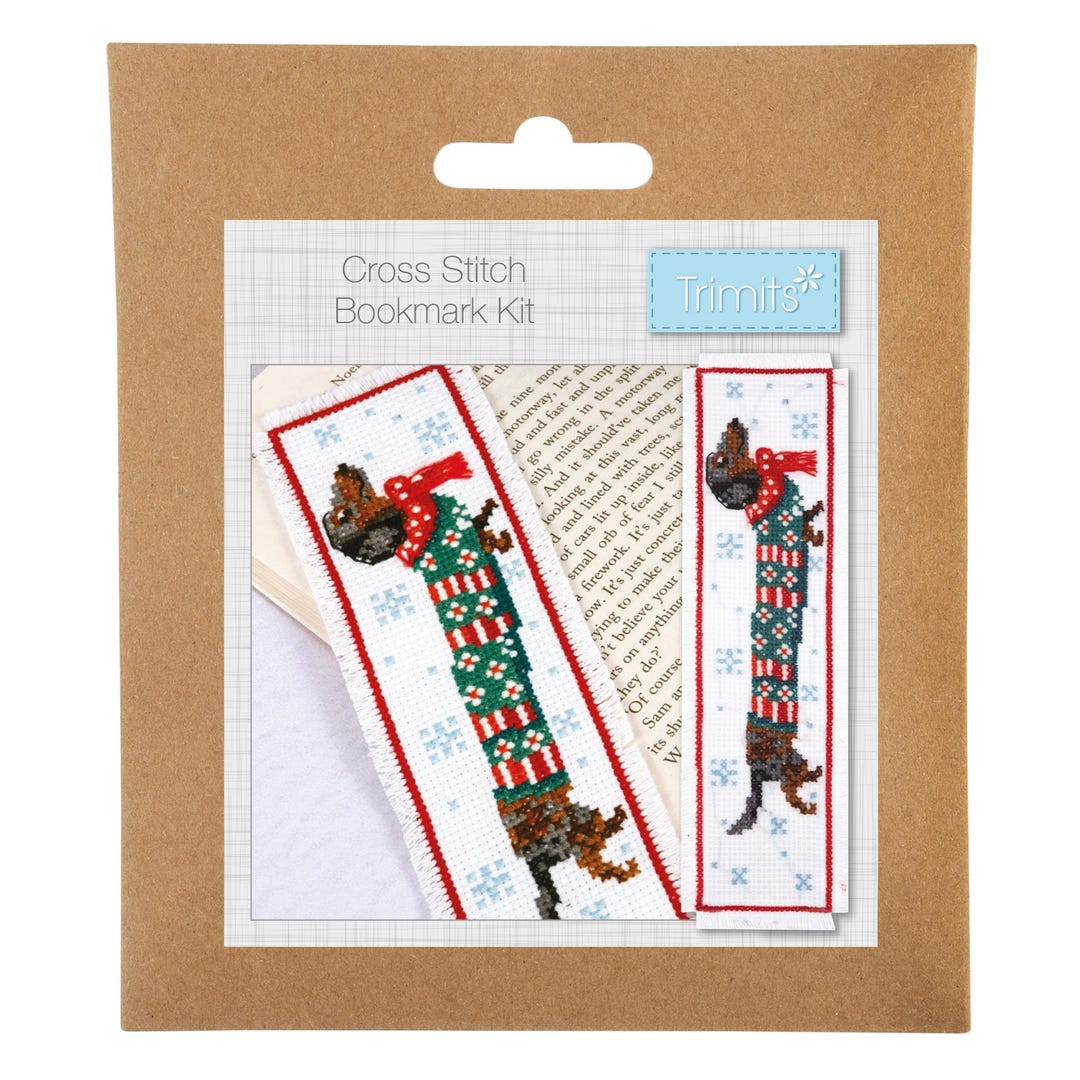 Cross Stitch Dog Bookmark / Dachshund Bookmark / Christmas Bookmark ...