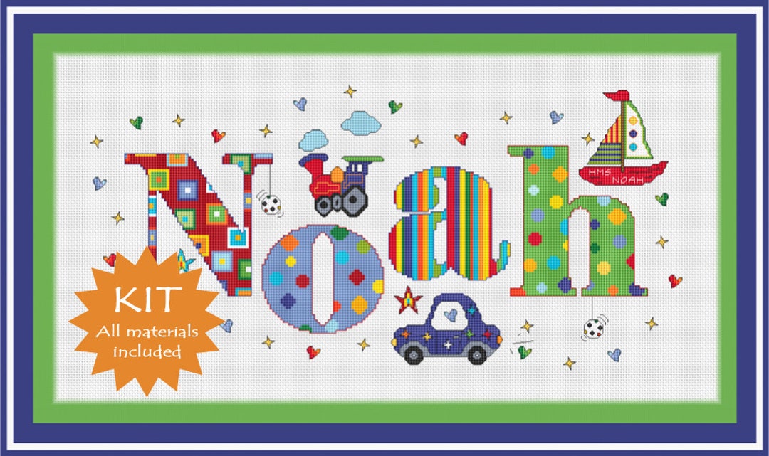 Complete Kit // Transport Boys Nameplate Sampler// Name Cross Stitch ...