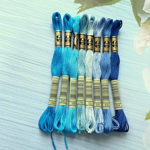 DMC Stranded Cotton / 8 Skeins Blue Turquoise Shades / DMC Threads ...