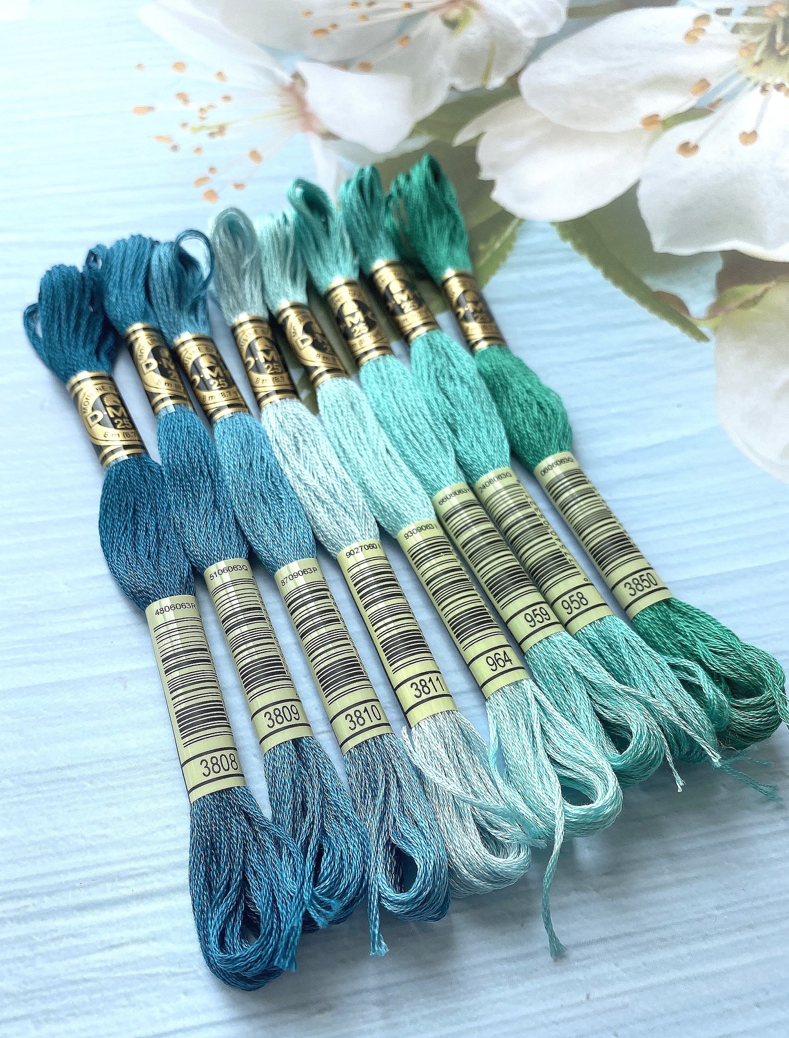 DMC Stranded Cotton // 8 Skeins Sea Green Blue // DMC Threads - Etsy UK