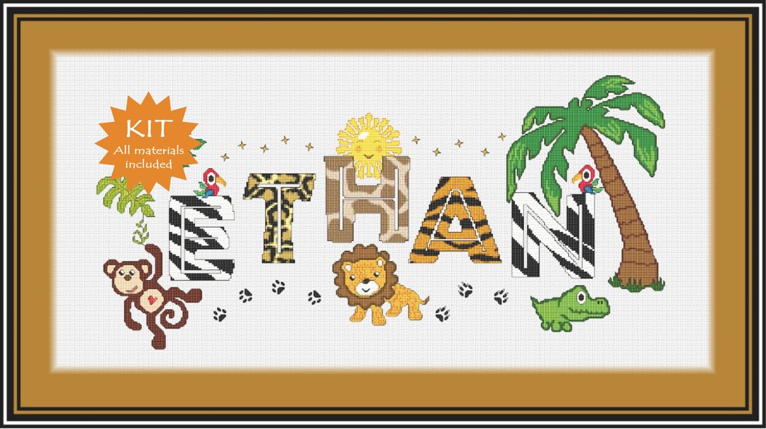 Safari Jungle Boys Nameplate Sampler// Name Cross Stitch // Name ...