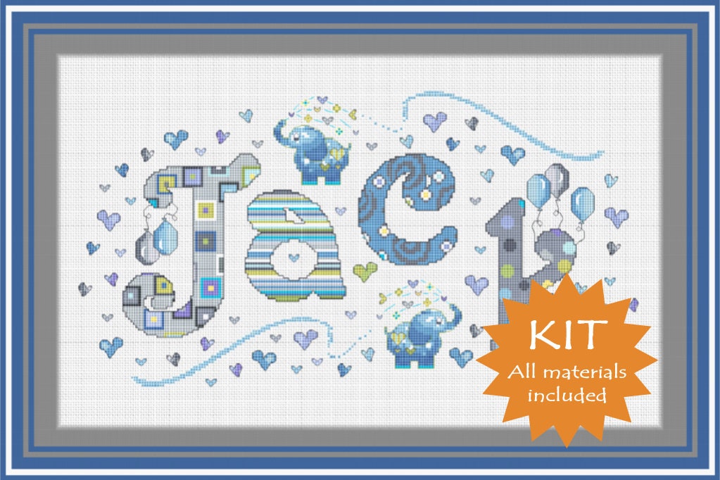 Elephant Boys Name Sampler// Elephant Name Cross Stitch // - Etsy