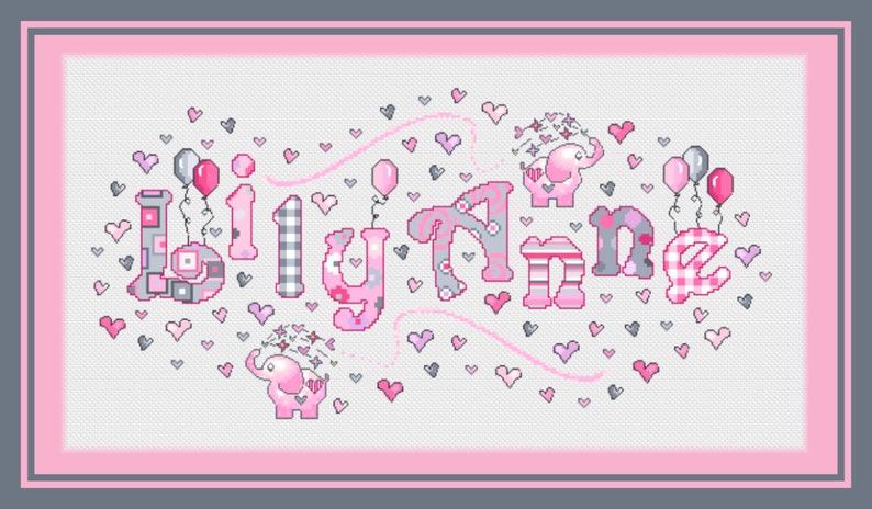 PDF Bespoke Chart // Pink Elephant Sampler// Elephant Name Cross Stitch ...