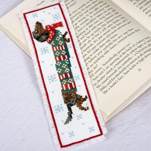 Cross Stitch Dog Bookmark / Dachshund Bookmark / Christmas Bookmark ...