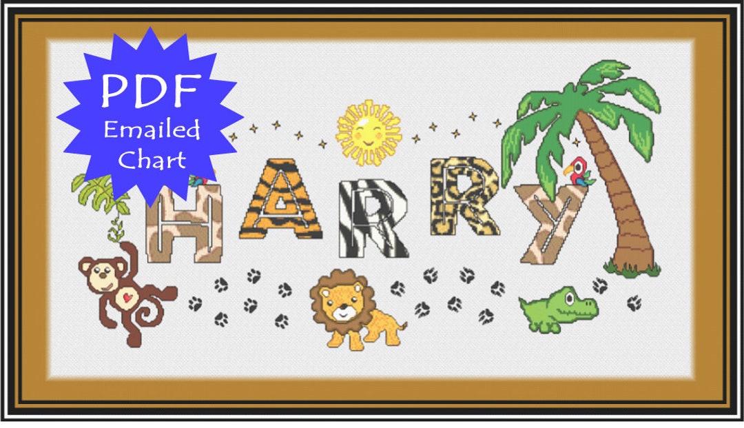 PDF Safari Jungle Boys Nameplate Sampler// Name Cross Stitch // PDF ...