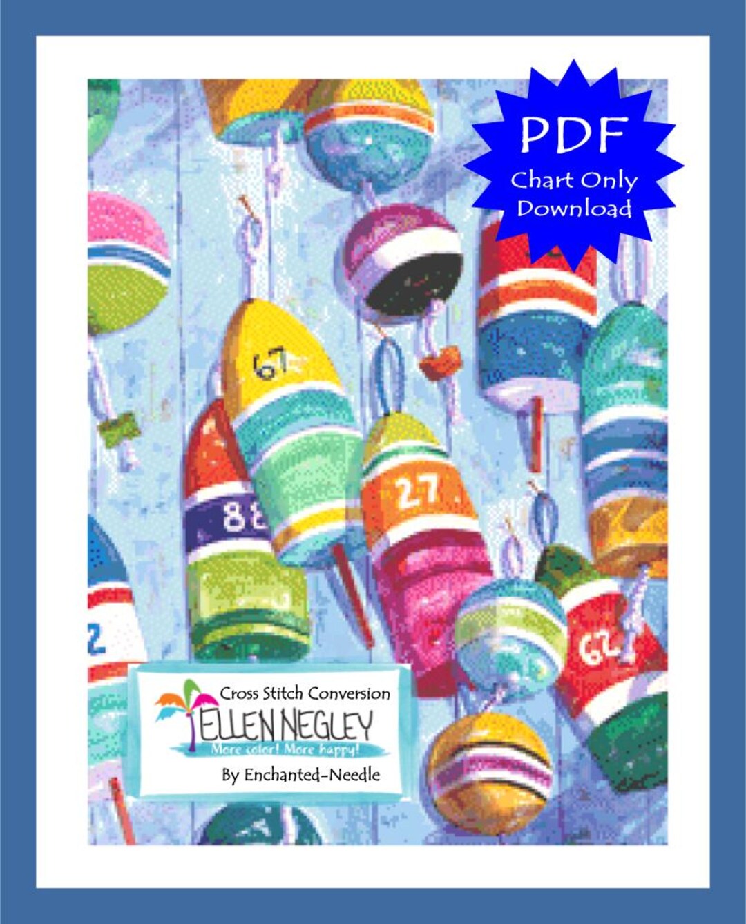 PDF Chart // Key West Art // Ellen Negley Watercolor // Blue Bouy Cross ...