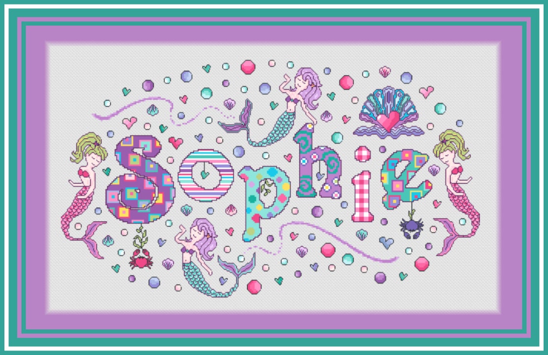 Mermaid Nameplate Sampler// Mermaid Name Cross Stitch // Name Sampler ...