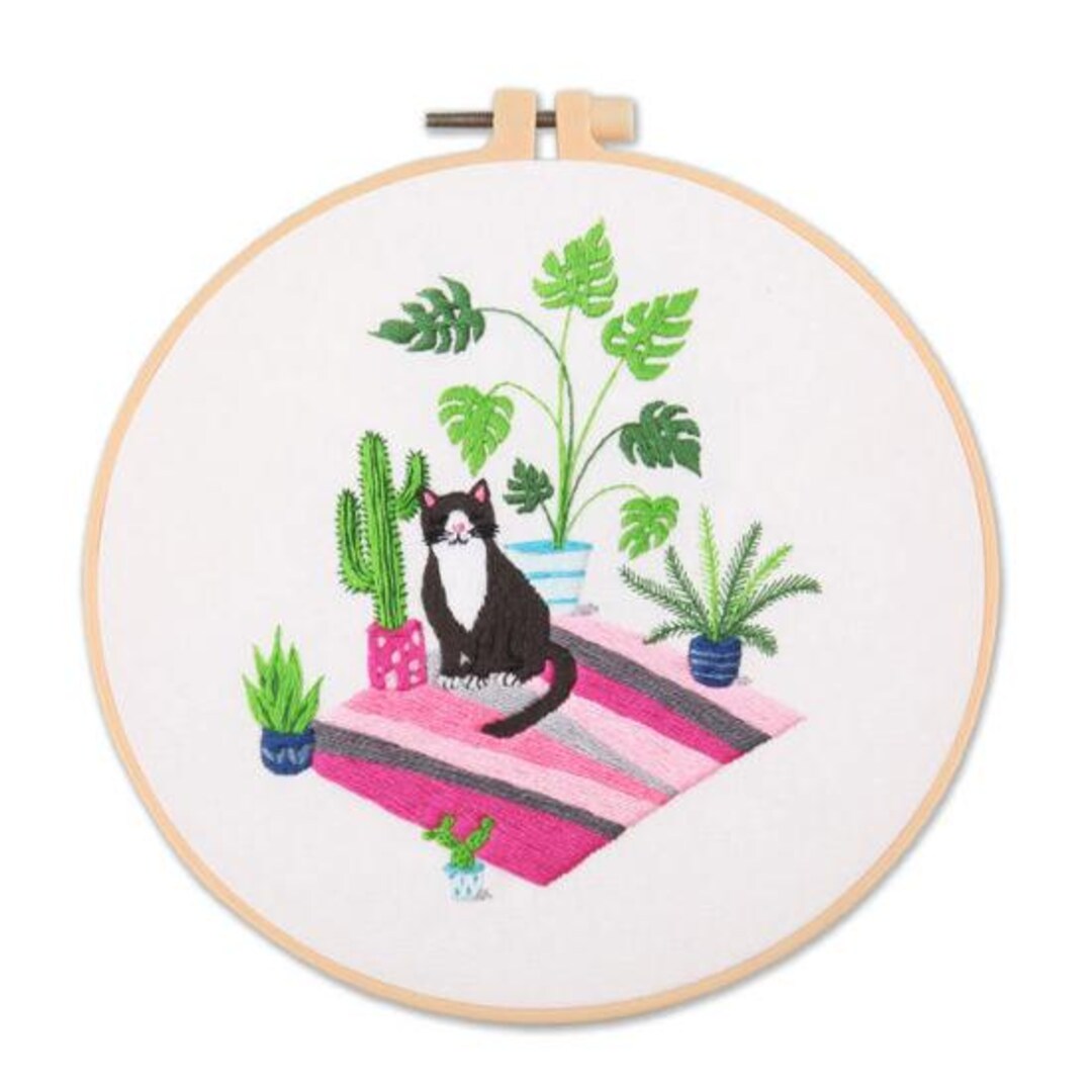 Cute Cat Embroidery Kit / Pink Rug Cat Embroidery Kit / Retro Cat ...