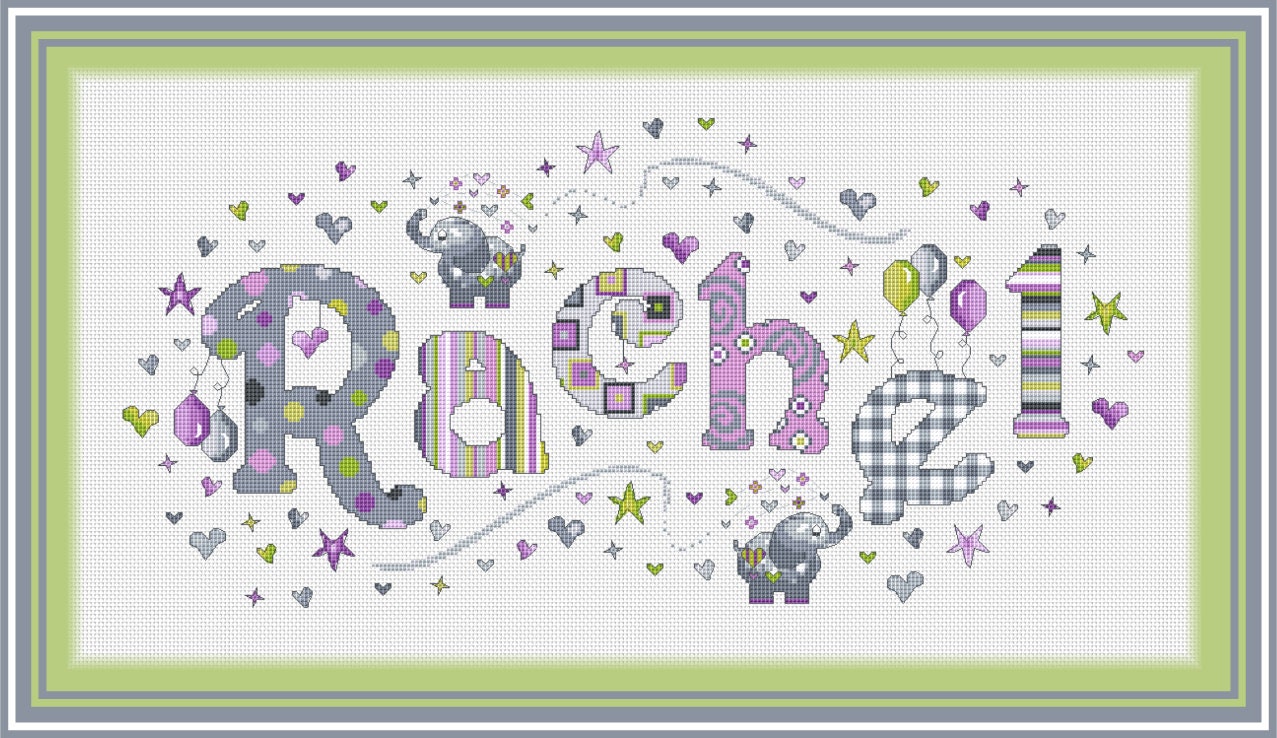 PDF Bespoke Chart // Pink Elephant Sampler// Elephant Name Cross Stitch ...