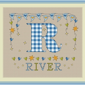 Boys Letter R Monogram // Cross Stitch Letter R // Personalized ...