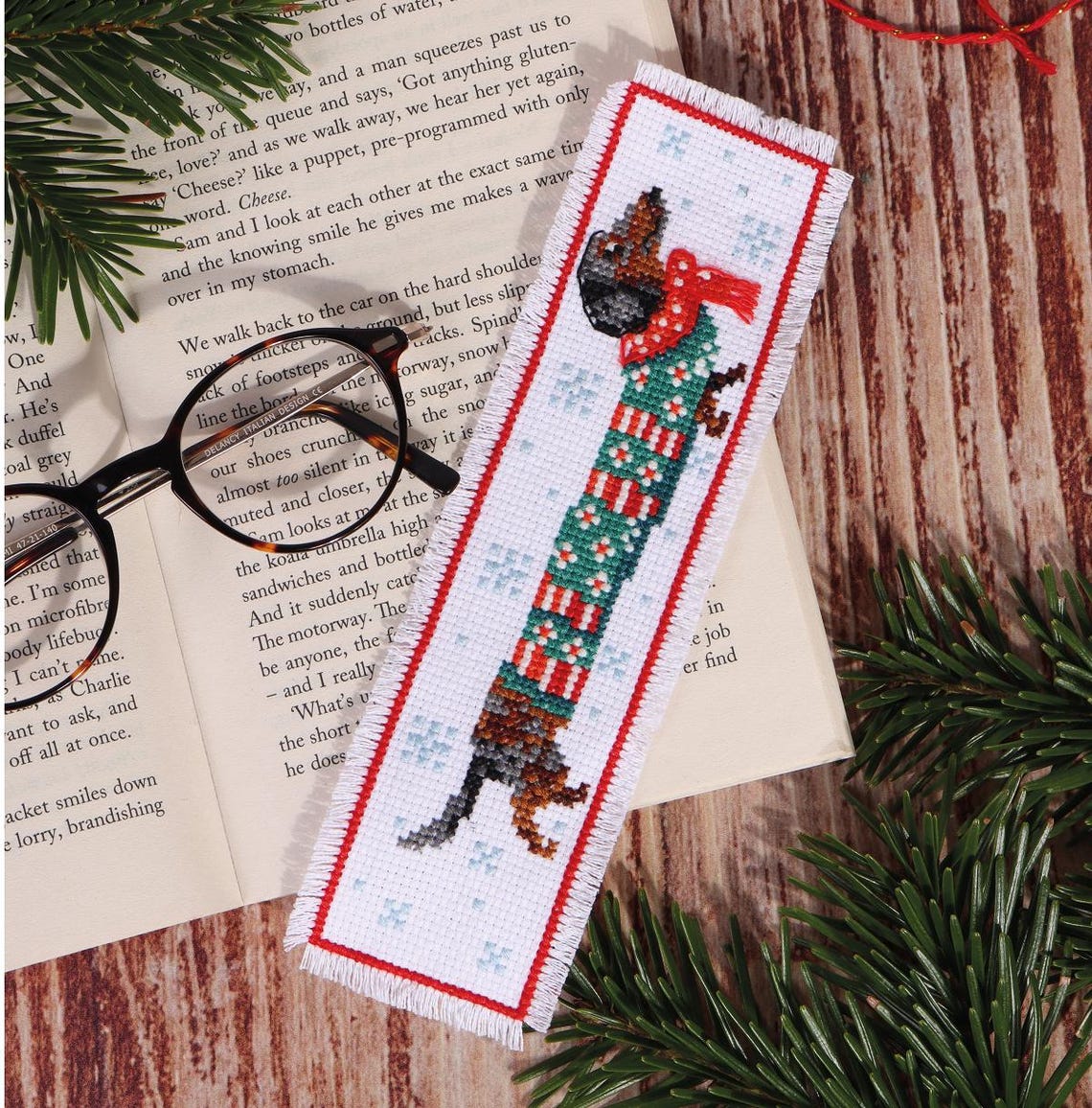 Cross Stitch Dog Bookmark / Dachshund Bookmark / Christmas Bookmark ...
