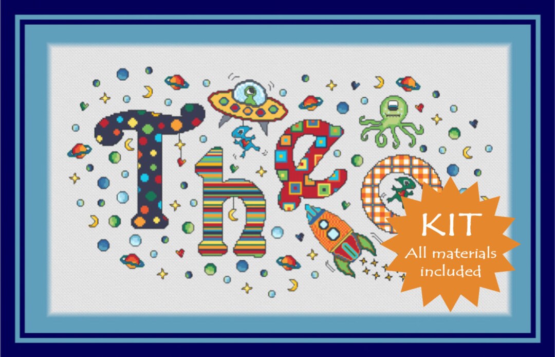 Cross Stitch Outer Space Boys Nameplate // Rocket Name Cross Stitch ...