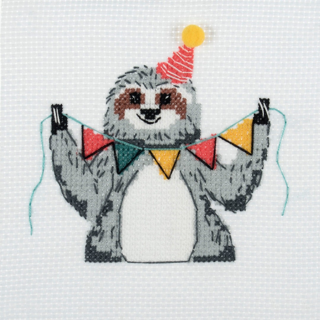 Mini Sloth Cross Stitch // Sloth Cross Stitch // Festive Sloth // Sloth ...