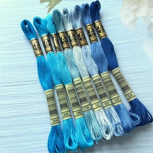 DMC Stranded Cotton / 8 Skeins Blue Turquoise Shades / DMC Threads ...