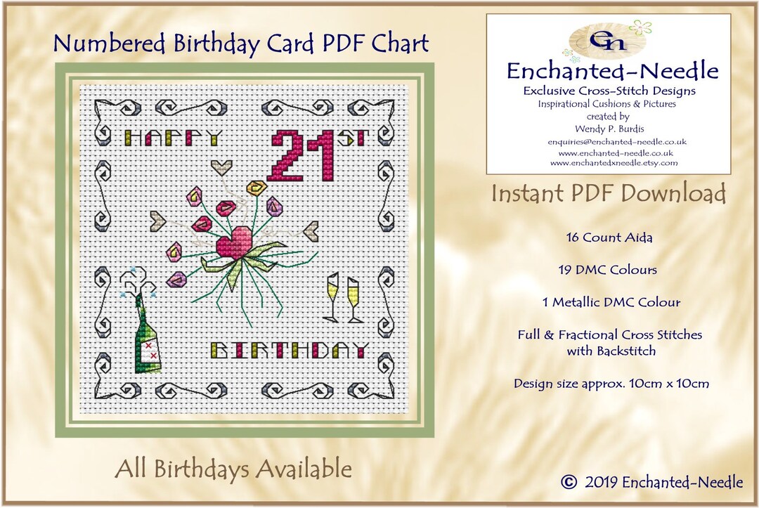 21st Birthday Card PDF Cross Stitch Chart // Cross Stitch Pattern ...