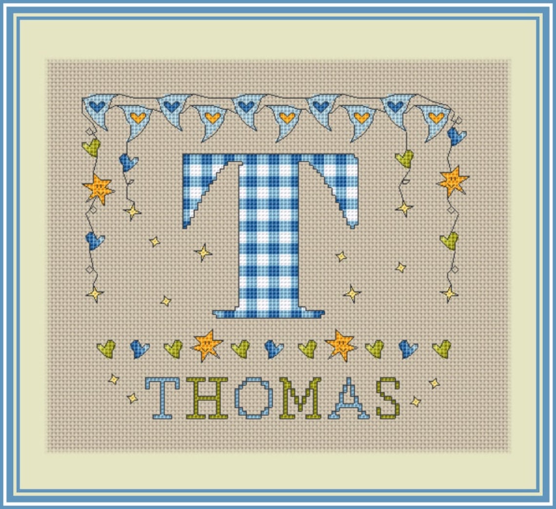 Boys Letter T Monogram // Cross Stitch Letter T // Personalized ...