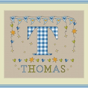 Boys Letter T Monogram // Cross Stitch Letter T // Personalized ...