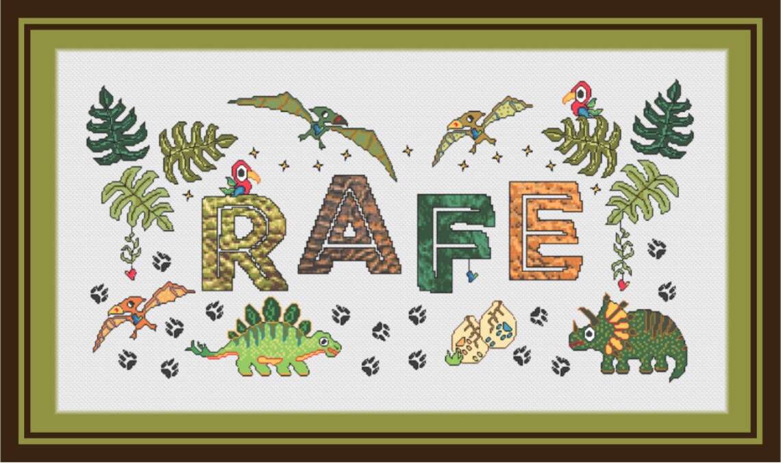 Dinosaur Boys Nameplate Sampler// Name Cross Stitch // Name Sampler ...