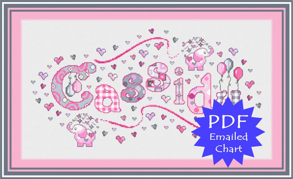 PDF Bespoke Chart // Pink Elephant Sampler// Elephant Name Cross Stitch ...