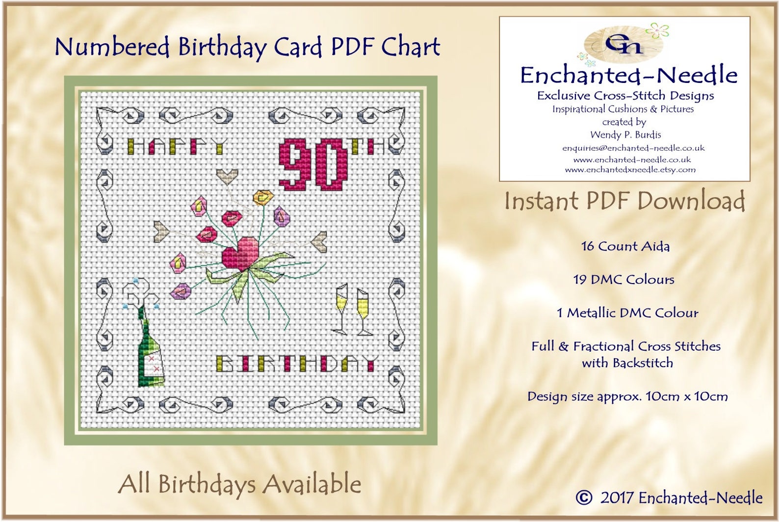 90th Birthday Card PDF Cross Stitch Chart // Cross Stitch | Etsy