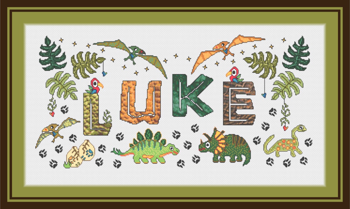 Dinosaur Boys Nameplate Sampler// Name Cross Stitch // Name Sampler ...