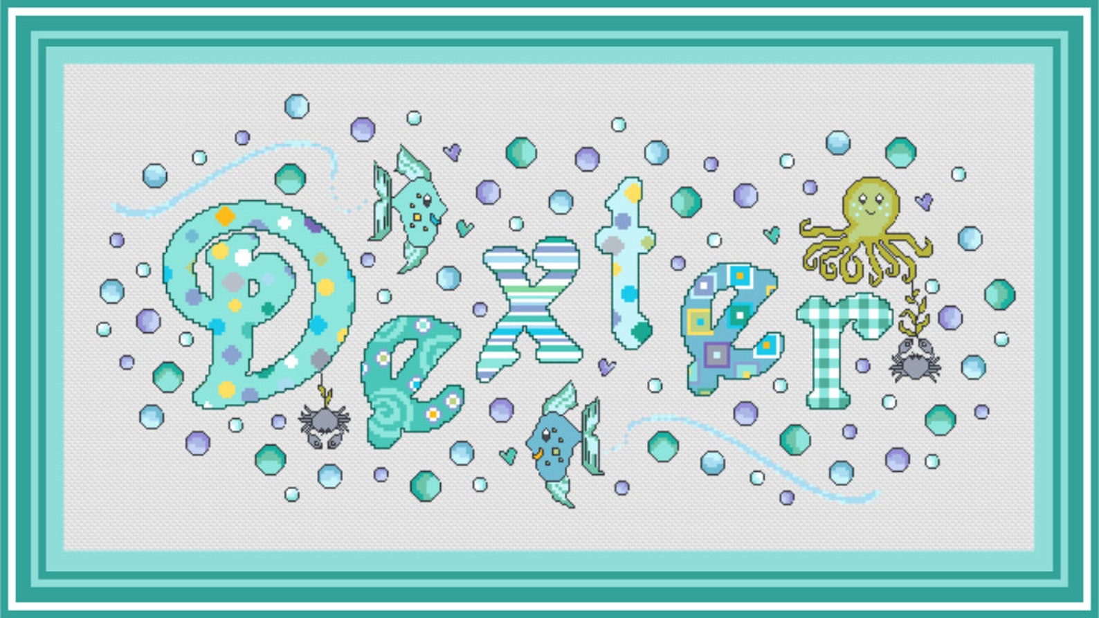 Under the Sea Boys Nameplate Sampler// Fish Name Cross Stitch // Name ...
