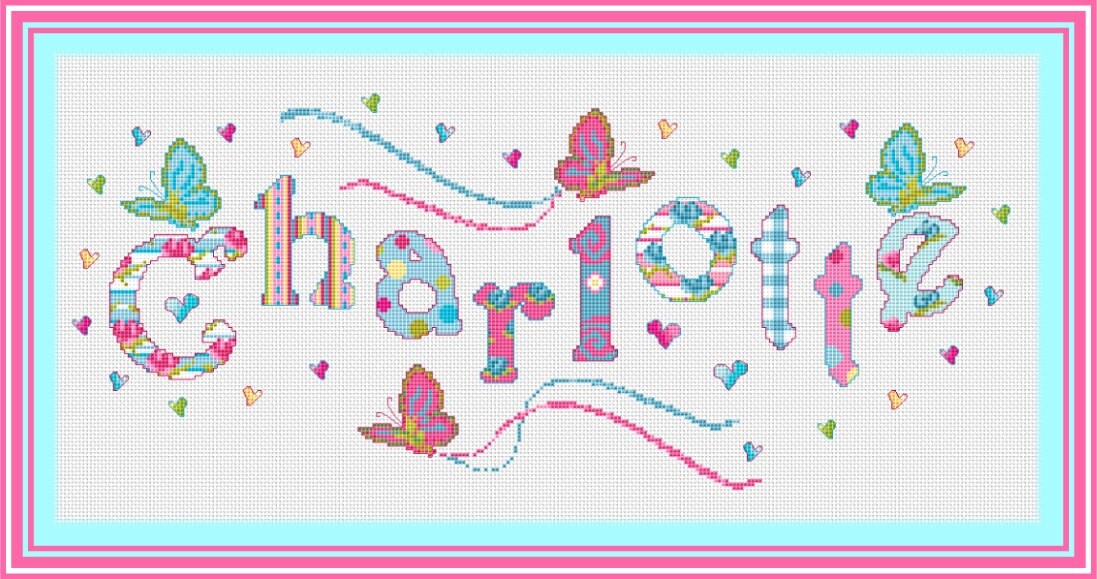 Complete Kit // Customized Name Cross Stitch// Purple Butterfly ...