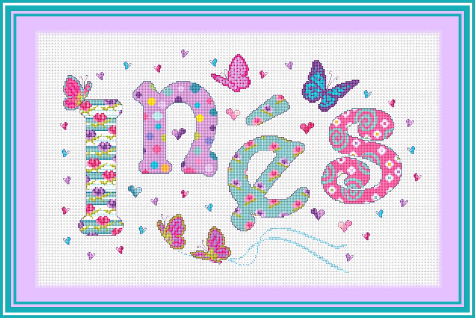 Complete Kit // Customized Name Cross Stitch// Purple Butterfly ...