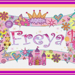 Princess Girls Nameplate Sampler//funky Pink Nameplate Cross Stitch ...