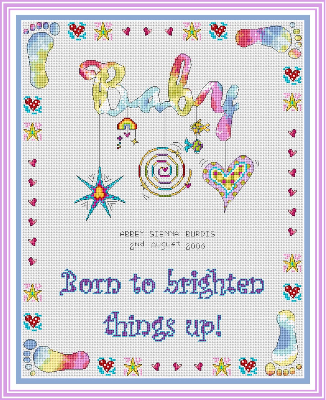 Funky Baby Sampler Cross Stitch Kit // Boy or Girl Baby Sampler ...