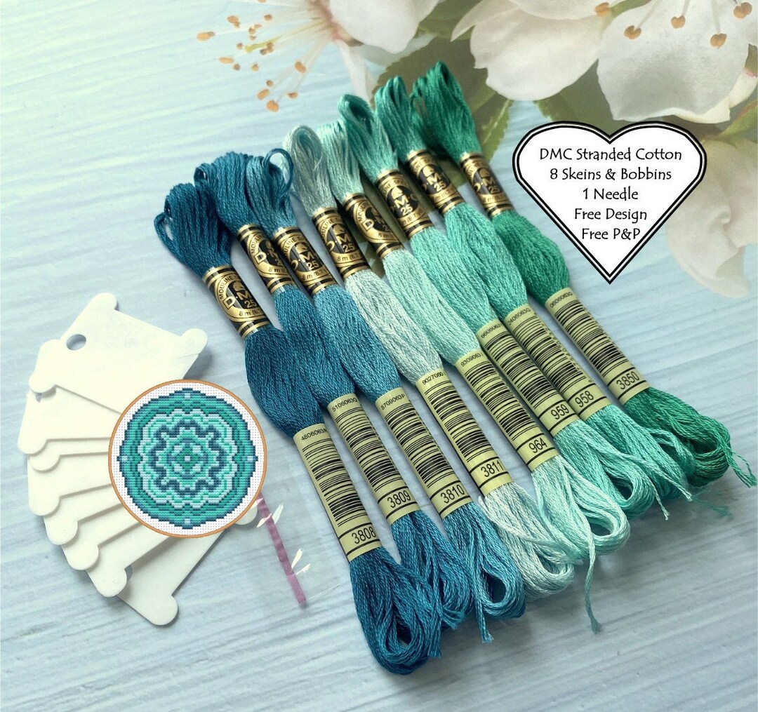 DMC Stranded Cotton // 8 Skeins Sea Green Blue // DMC Threads // Cross ...