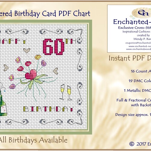 Happy 60th Birthday Cross Stitch Card Kit | Etsy UK