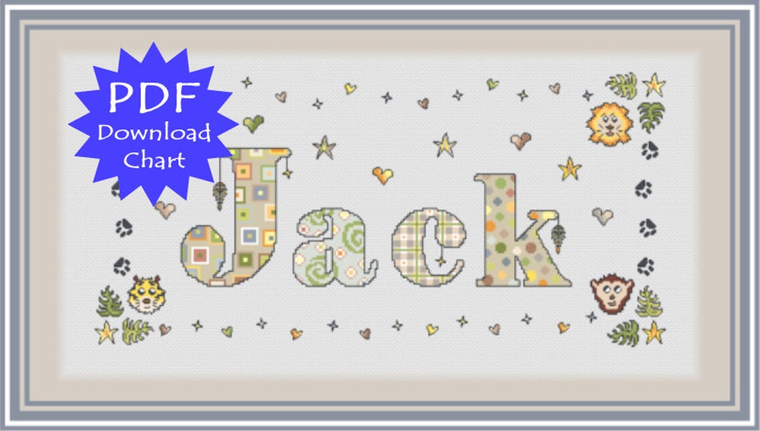 PDF Baby Jungle Nameplate Sampler// Jungle Name Cross Stitch // PDF ...